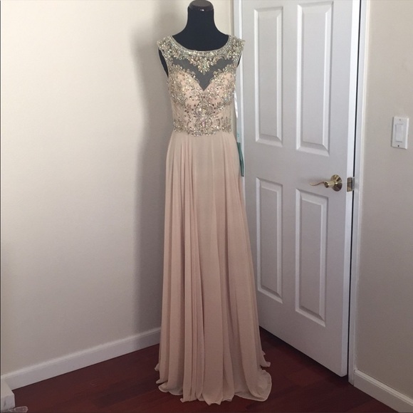 GLS Collective | Dresses | Champagne Gold Beaded Jewel Evening Gown ...